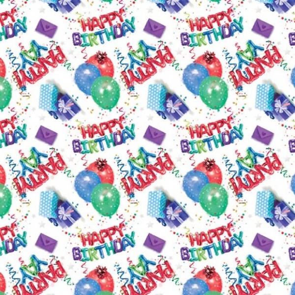 Blue Happy Birthday Male Wrapping Paper Gift Wrap Sheet Simon Elvin