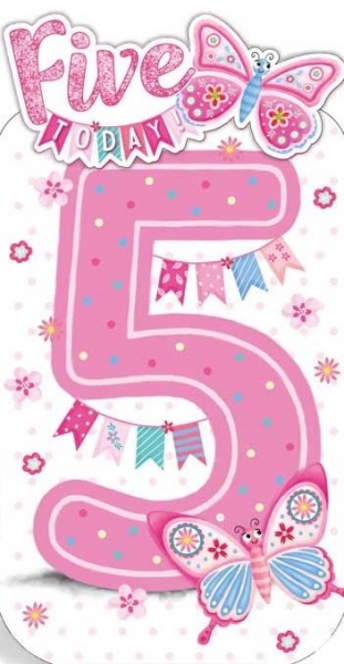 Purple Dragon Girl 5th Birthday Card