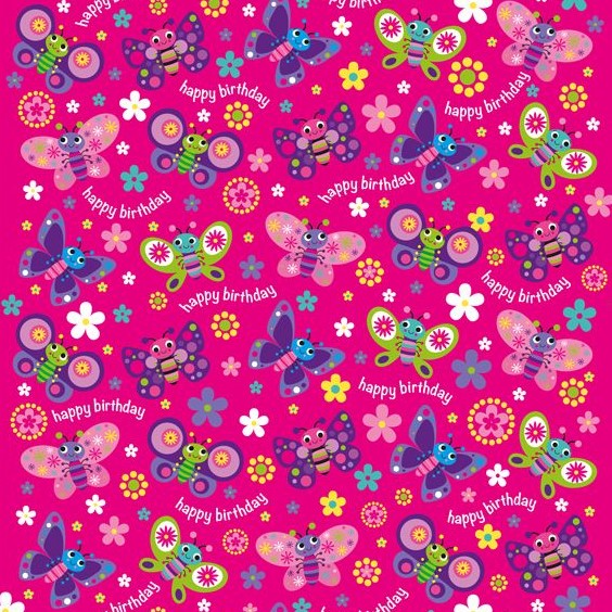 Birthday Butterflies Girl Wrapping Paper Gift Wrap Sheet Simon Elvin