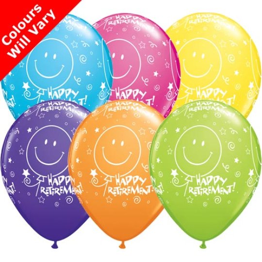 Retirement Smiley Face 11" Latex Balloons Pack Of 6