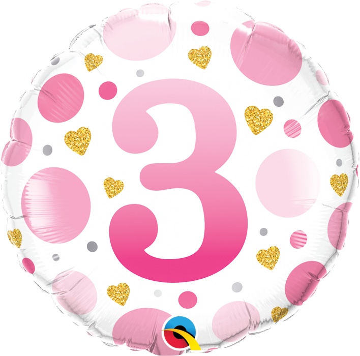 Age 3 Pink Dots 18" Foil Happy Birthday Balloon