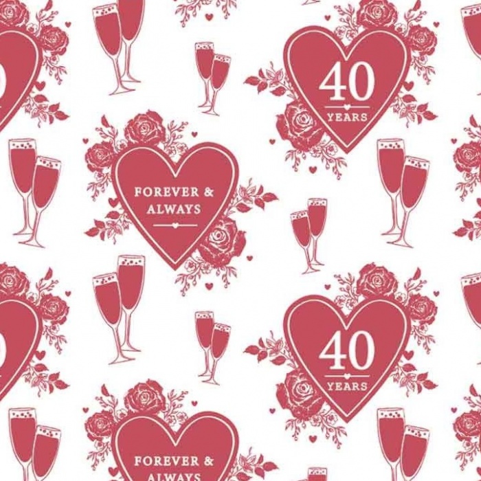 Forever & Always 40th Ruby Wedding Anniversary Wrapping Paper Gift Wrap Sheet | Wraptastic