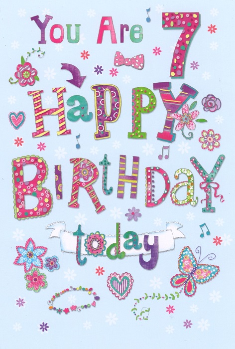 You Are 7 Today Girl 7th Birthday Card