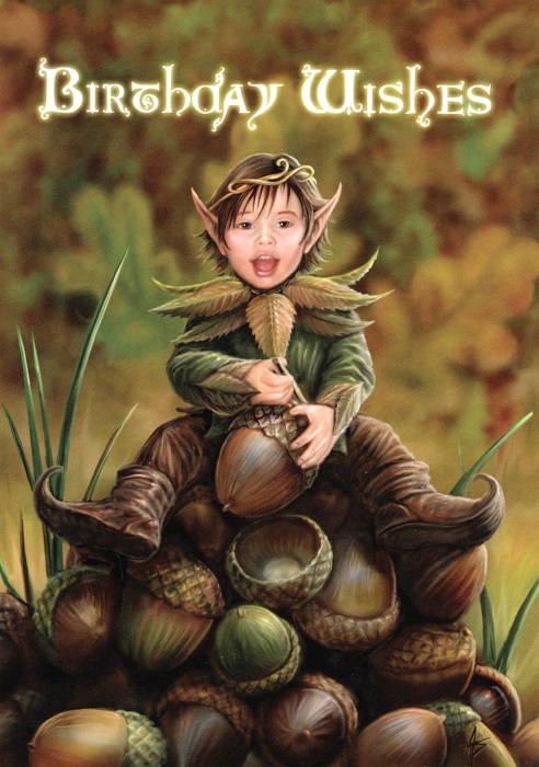 Acorn Pixie Birthday Card | Anne Stokes