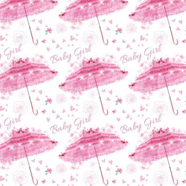 Pink Brolly New Baby Girl Wrapping Paper Gift Wrap Sheet