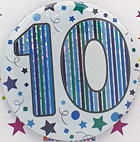 Blue Stripes 10th Birthday Badge