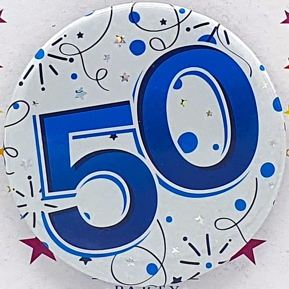 Blue Age 50 Birthday Small 5.5cm Badge