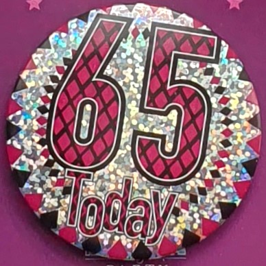 Pink And Black 65th Birthday Small 5.5cm Badge