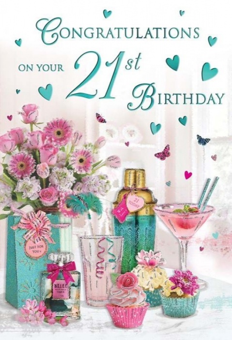 Cocktails & Cupcakes Female 21st Birthday Card