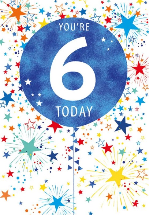 Balloon & Stars Boy 6th Birthday Card