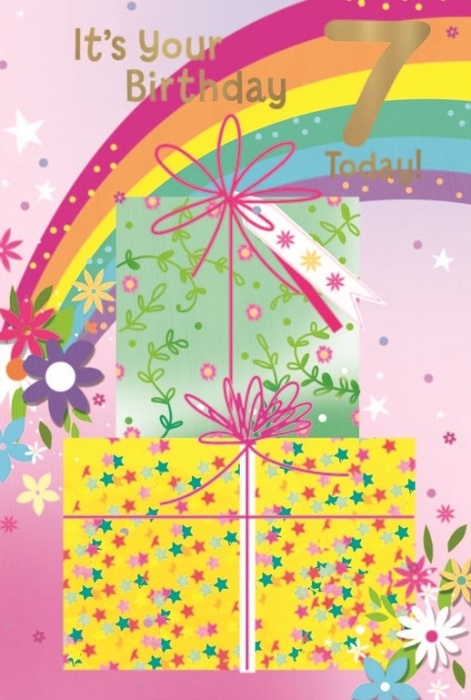 Rainbow Presents Girl 7th Birthday Card | Simon Elvin