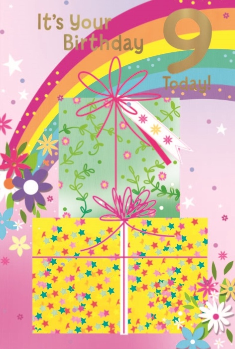 Rainbow Presents Girl 9th Birthday Card | Simon Elvin
