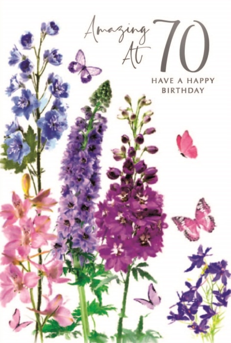 Purple Flowers Female 70th Birthday Card | Simon Elvin