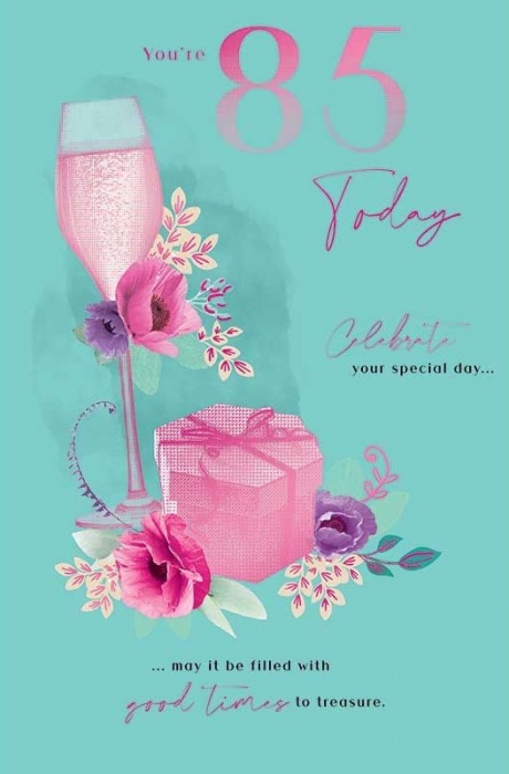 Flowers & Bubbly Female 85th Birthday Card | Kingfisher Cards